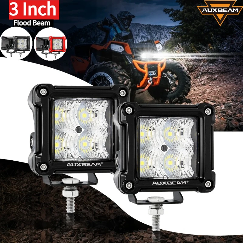 AUXBEAM 3 Inch Square LED Pods Light Flood Beam Car Work Light with ...