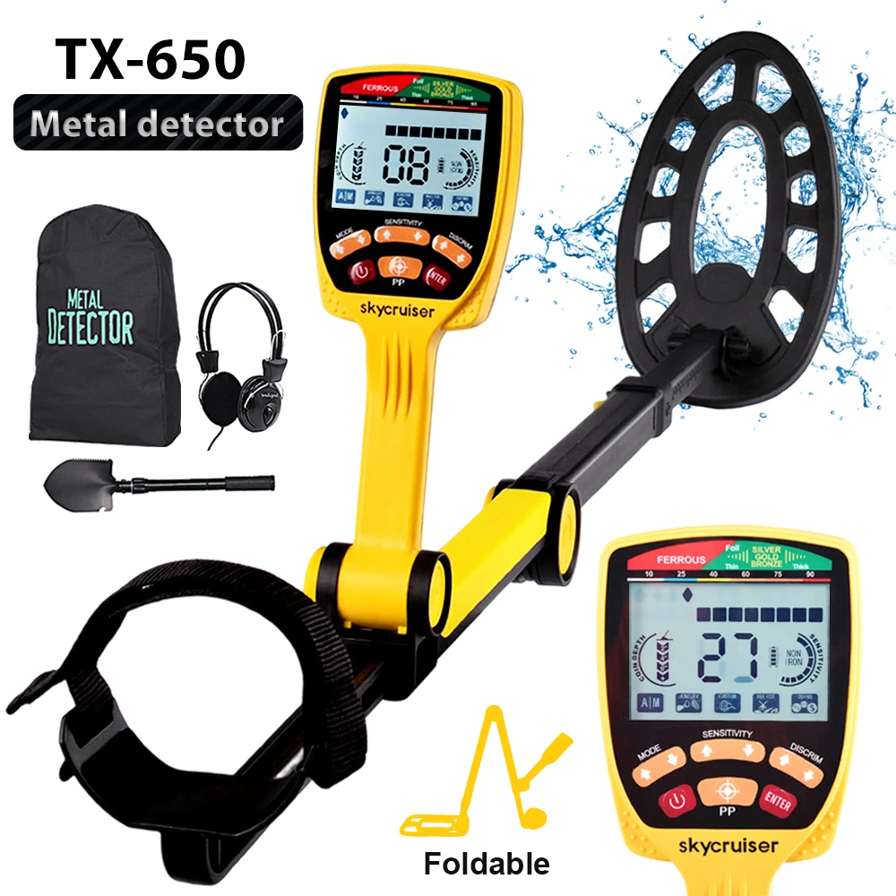TX-650Foldable-Metal-Detector-Professional-Waterproof-Gold-Silver ...