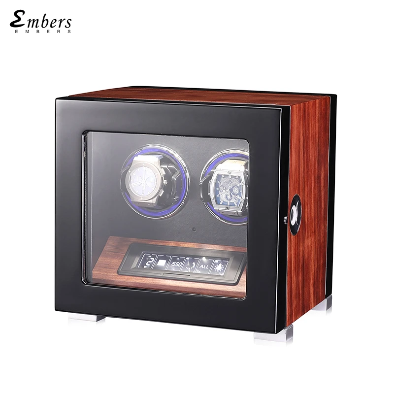 Wooden-Self-Winding-Watch-Box-2-Slots-Red-Leather-Vertical-Watch ...
