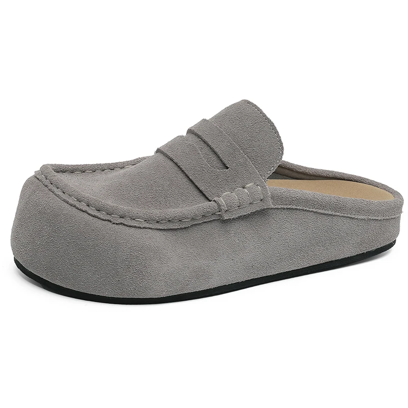 Suede Leather Open Back Casual Shoes Mules Men Backless Loafers ...