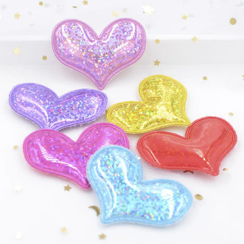 12Pcs Glitter Heart Padded Patches Laser PU Fabric Applique for DIY ...