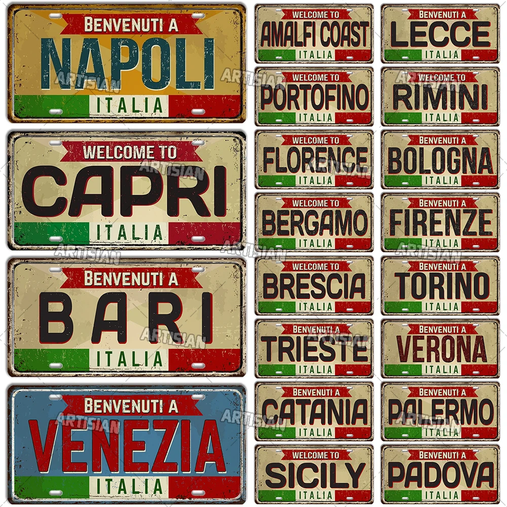 Artisian ITALY License Plate City State Tin Plaque Landmark Metal Sign ...