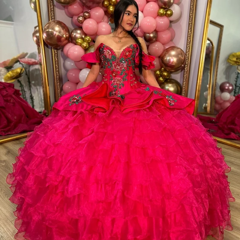 Red-Tull-Puffy-Princess-Quinceanera-Dresses-Gillter-Crystal-Beaded ...