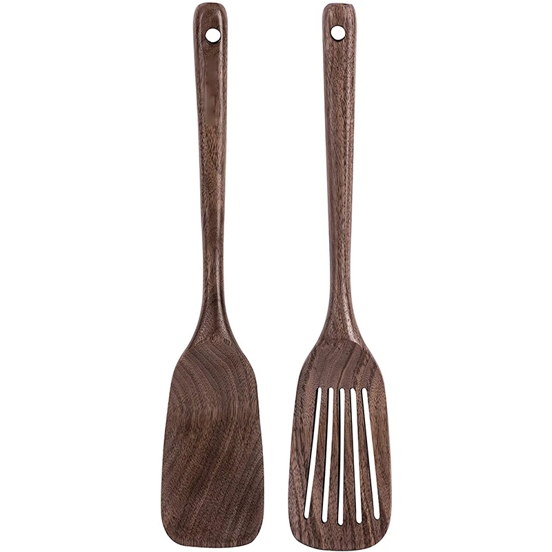Hot-Wooden-Spatula-Slotted-Spatula-For-Cooking-Black-Walnut-Long-Handle ...
