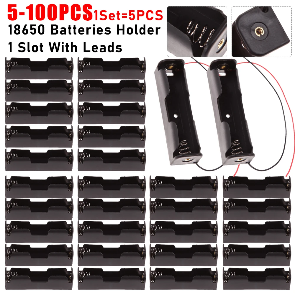 100/5pcs 1 Slot 18650 Case 3.7v Power Battery Holder Storage Box 18650 Batteries Holders With ...