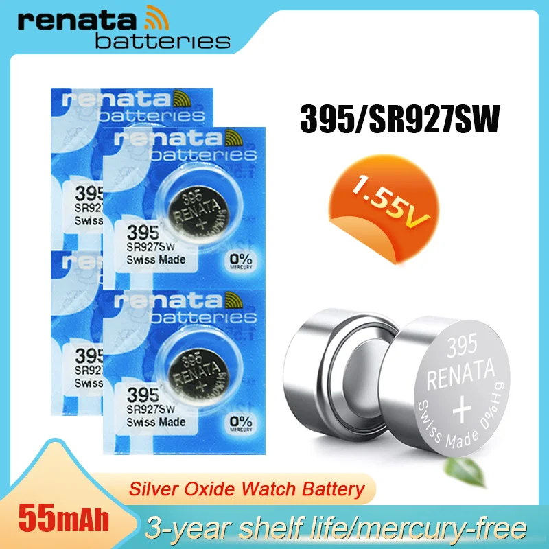 Renata 100 SR927SW AG7 LR927 LR57 395 SP395 LR927W 399 V 산화은 시계 배터리 ...