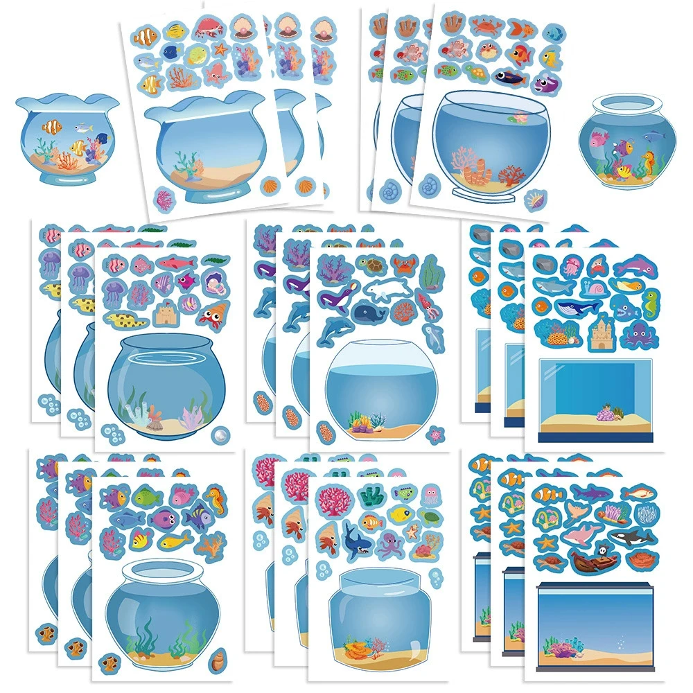 8/16/32PCS Funny Cartoon Lucky Fish Tank Puzzle Sticker Toy Handmade ...