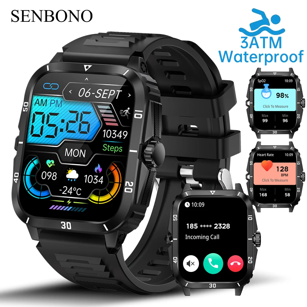 SENBONO-Military-Smart-Watch-Men-IP68-3ATM-Waterproof-Outdoor-Sports ...