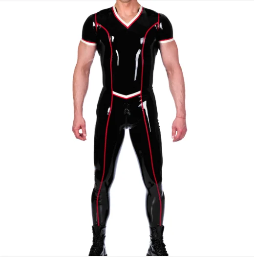 100%Latex Rubber Gummmi Black one piece racing suit role play party ...