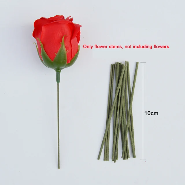 25Pcs/lot Plastic Floral Stem Artificial Flower Rod Rose leaves/base ...