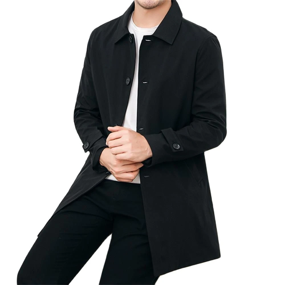 Trench Men Long Windbreaker Coat Fashion Business Casual Loose Solid ...