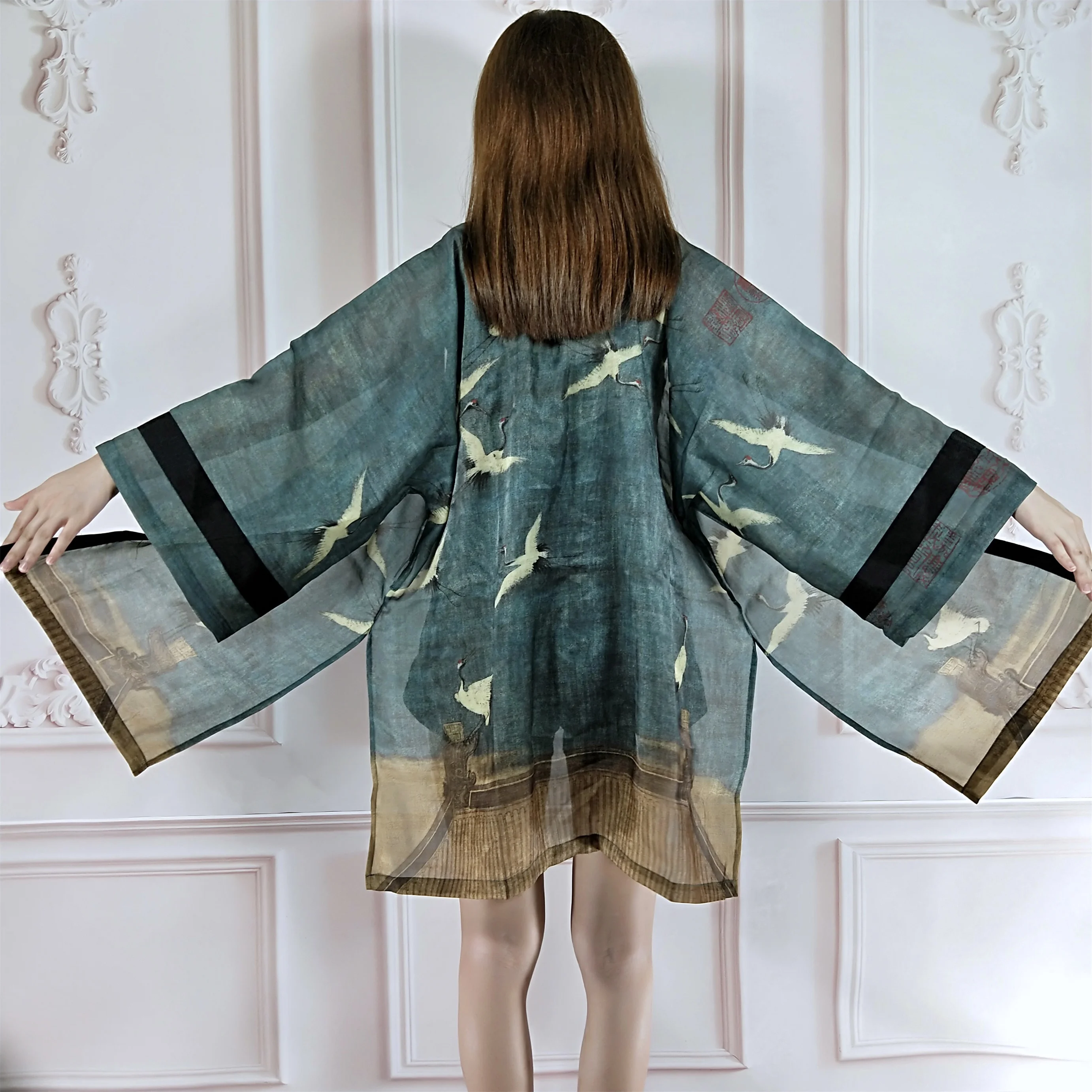 Vintage-Japanese-Kimono-Cardigan-Loose-Waist-Belt-Sashes-Split-Outwear ...