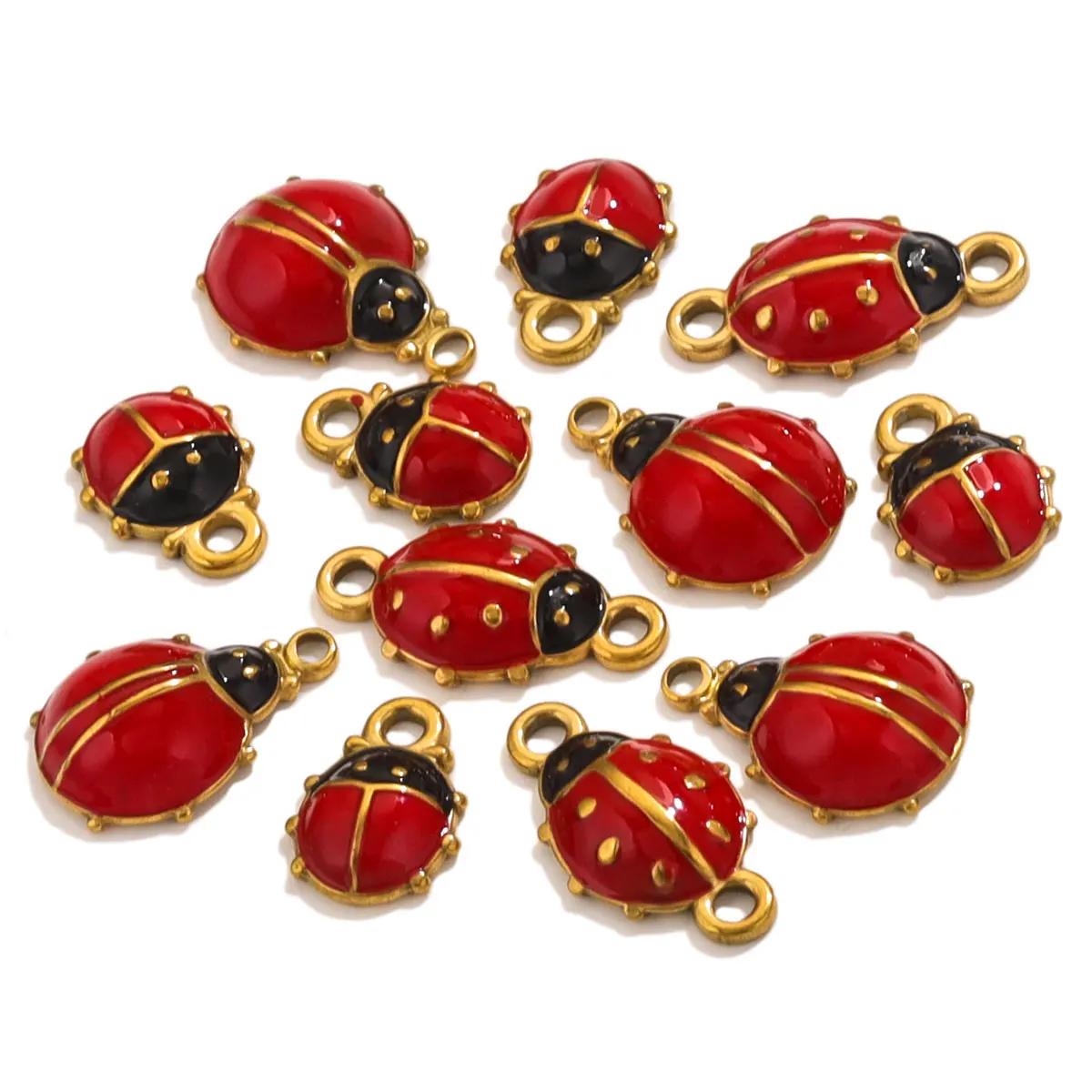 10pcs Stainless Steel Plated18K Gold Enamel Ladybug Wildlife Insects ...