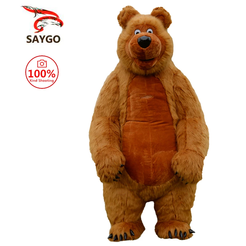 SAYGO Inflatable Cute Furry Plush Brown Bear Mascot Costume Fursuit ...