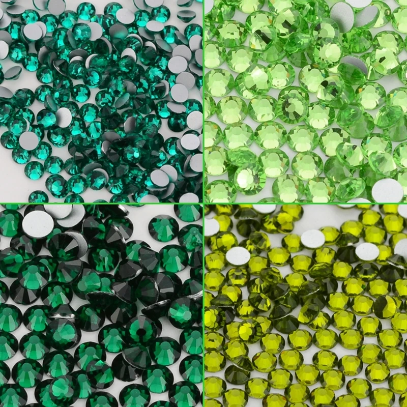 Green-Glass-Flatback-Rhinestone-Glitter-Round-Strass-Stones-Glue-On-Non ...