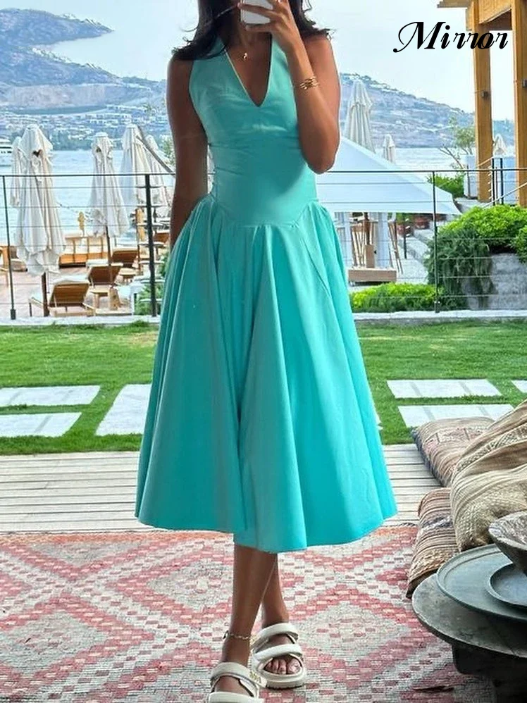 Ayna-elbise-zarif-Vintage-tatl-seksi-ye-il-v-yaka-A-Line-zelle-tirilmi ...