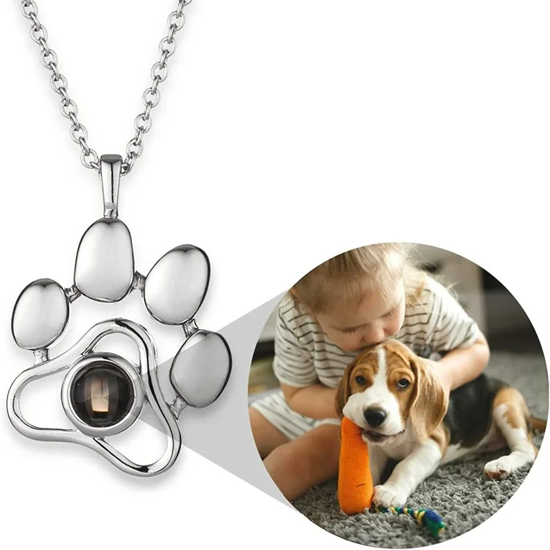 Personalized Photo Projection Necklace I Love You 100 Languages Dog Paw Memorial Pendant Necklace Custom Photo Dog Paw Necklace AliExpress