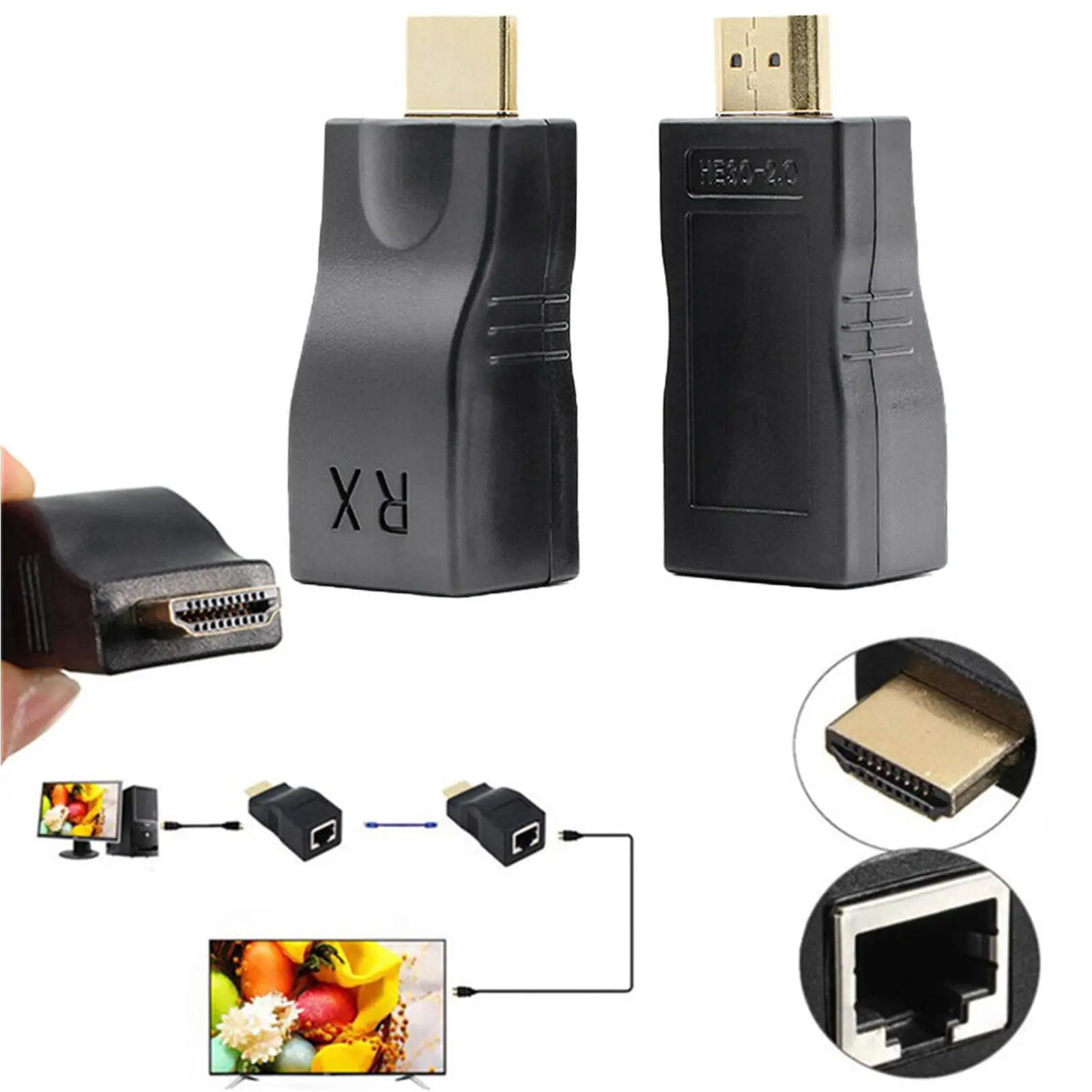 2pcs-set-HDMI-To-RJ45-Ethernet-Adapter-4K-HDMI-1080P-Signal-Extender-Up ...