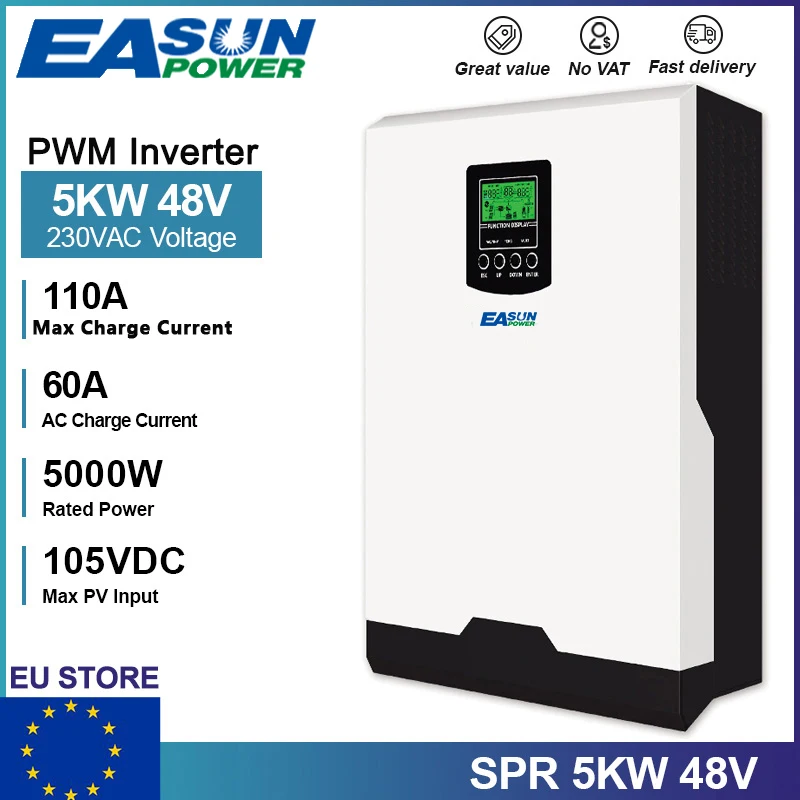EASUN 5000W Inversor Híbrido Solar 48V 220V Onda Senoidal Pura 50A PWM Controlador Do Carregador ...