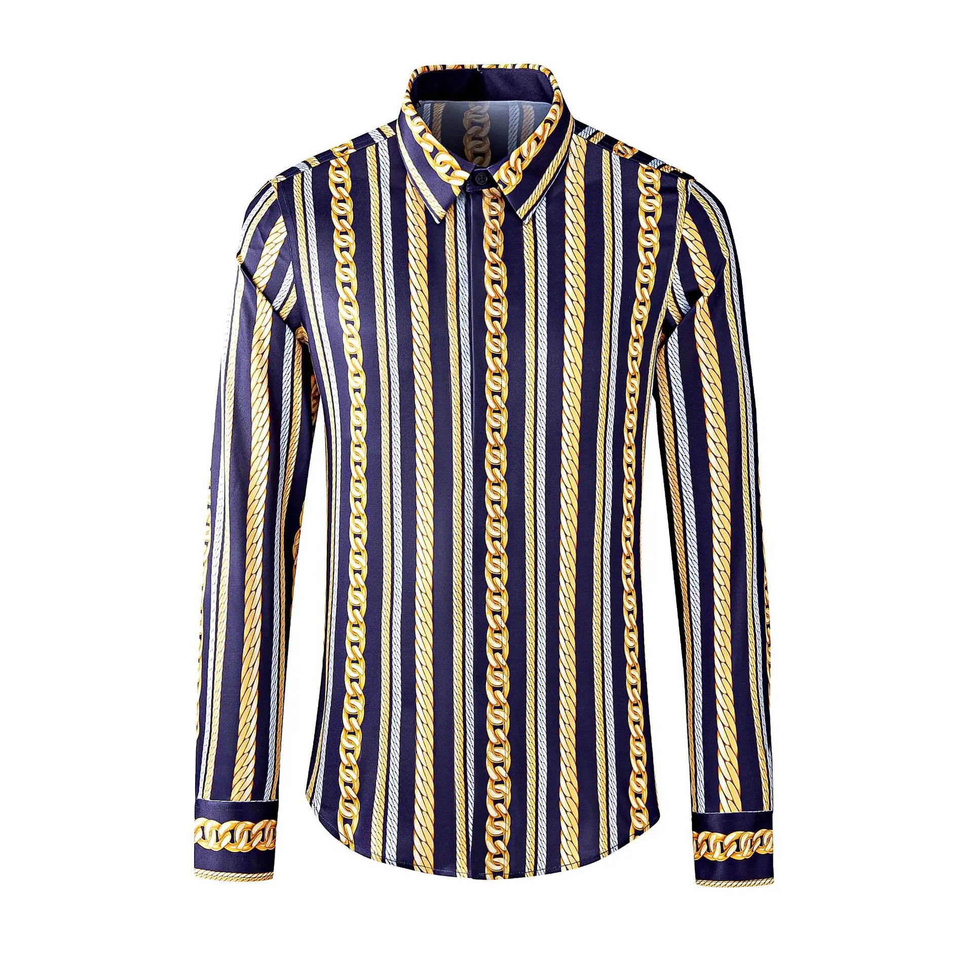 Luxury-Vintage-Chain-Striped-Printed-Shirt-for-Men-Slim-Fit-Long-Sleeve ...