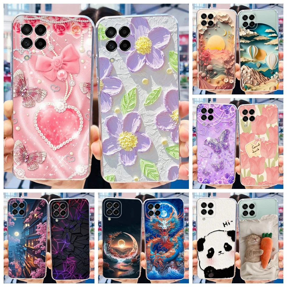 For-Samsung-Galaxy-M53-M33-5G-Case-Popular-Flower-Transparent-Silicone ...