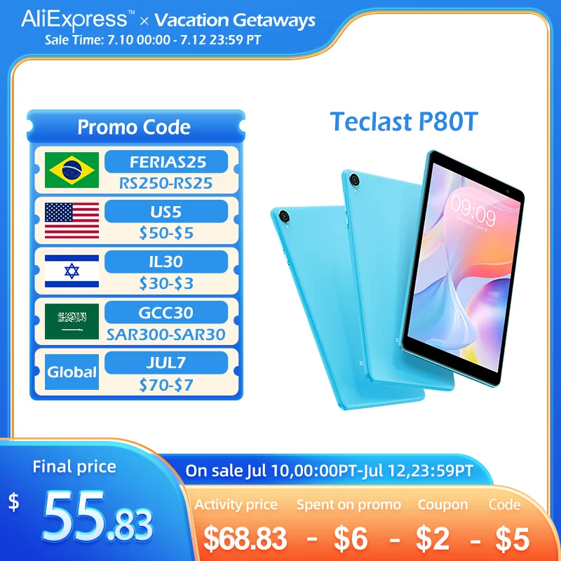 Teclast-P80T Android 11 Kids Tablet, 8 ", IPS, 3GB de RAM, 32GB ROM, Wi-Fi 6, BT5.0, Tipo-C ...
