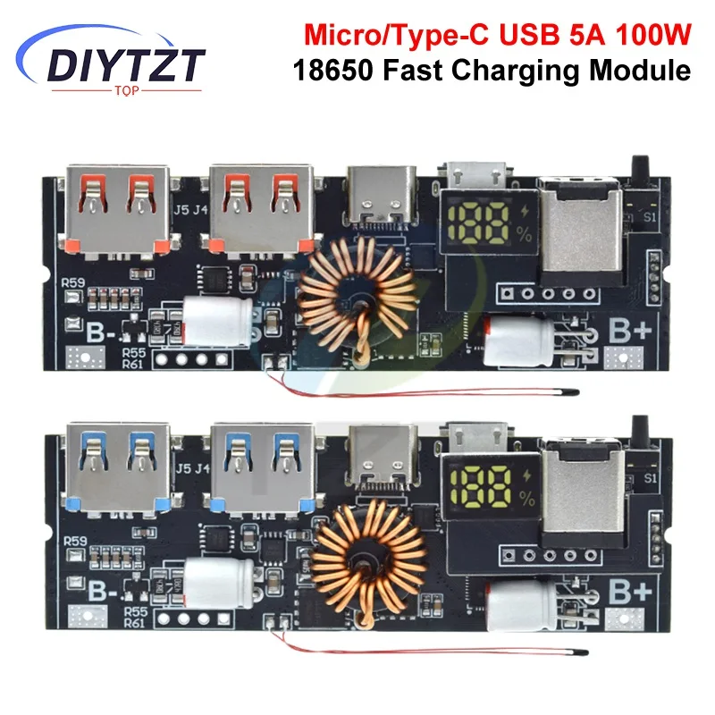 DIYTZT QC4.0 QC3.0 LED Dual USB PD Fast Charge 5A 100W Micro/Type-C USB ...