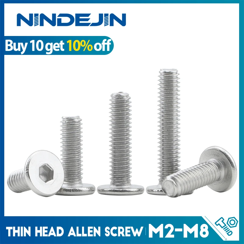 Nindejin Hexagon Socket Ultra Thin Low Head Screw Stainless Steel M2 M2 ...