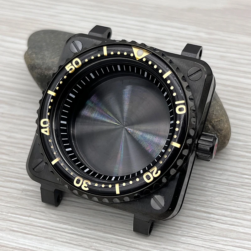 New-42mm-Black-Square-Watch-Cases-PVD-Stainless-Steel-Sapphire-Glass ...