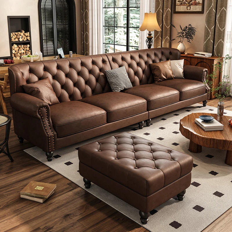 American-Retro-Sofa-Fancy-Leather-Small-Apartment-Buckle-Sofa-First ...