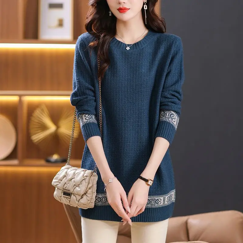 5XL-Large-Size-Mid-Length-Knitted-Sweater-Women-s-Pullovers-O-Neck ...