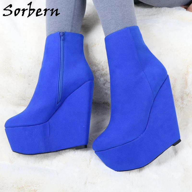 Sorbern-Royal-Blue-Ankle-Boots-Women-Wedges-Visible-Platform-Plush-18Cm ...