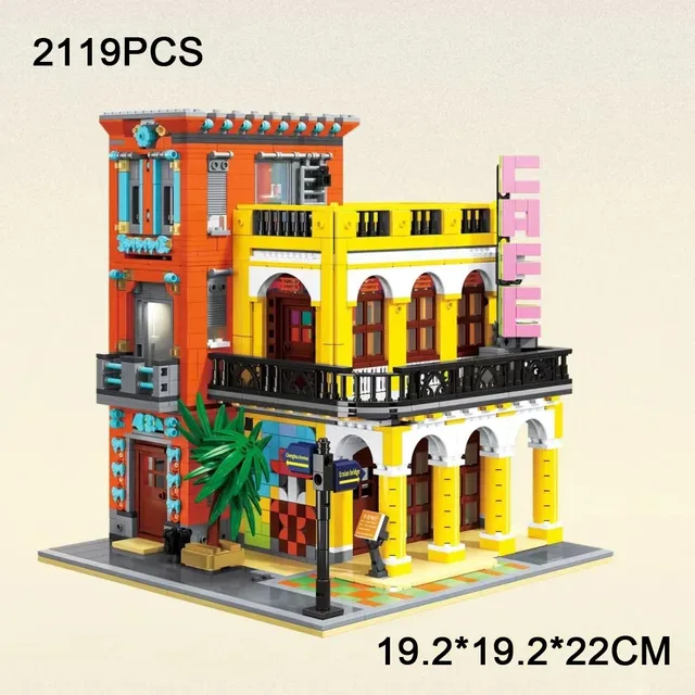 2119PCS Creative Havana Coffee Shop Building Blocks City Street View ...