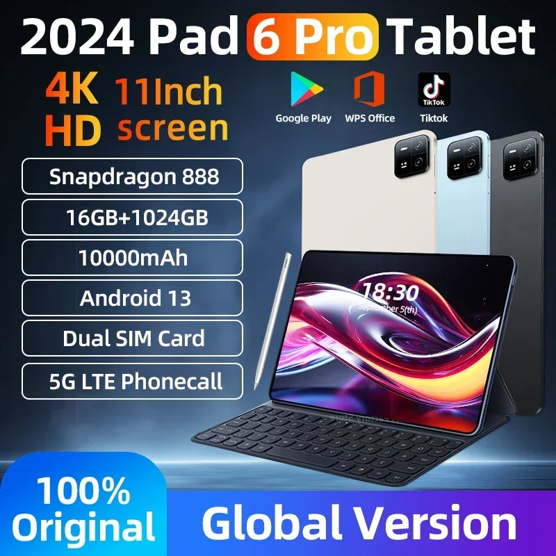 Tabletas HD 4K Pad 6 Pro, Snapdragon 2024, 16GB + 888 GB, 1024 mAh ...