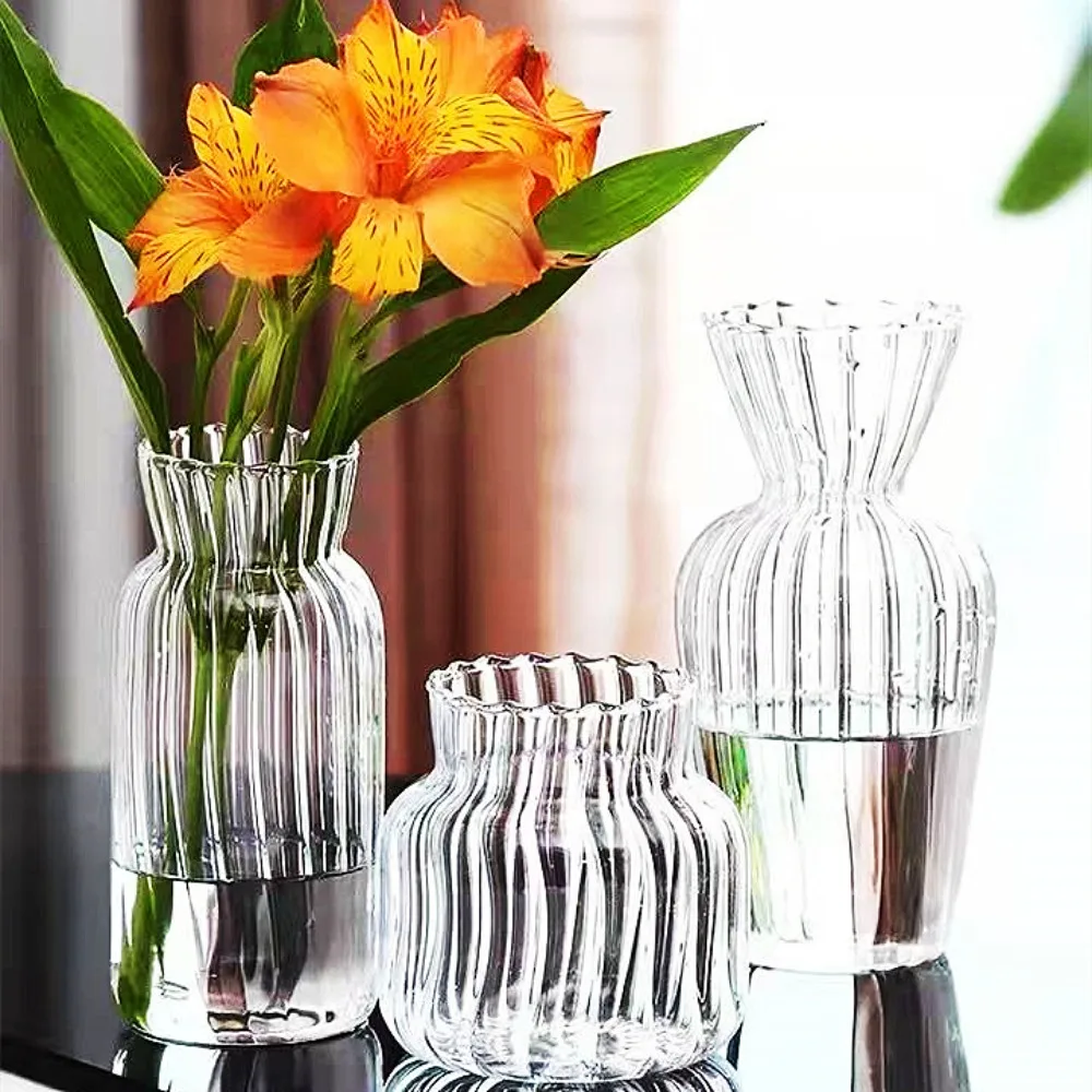 Creative Transparent Glass Striped Vase Hydroponic Flower Pot Mini ...