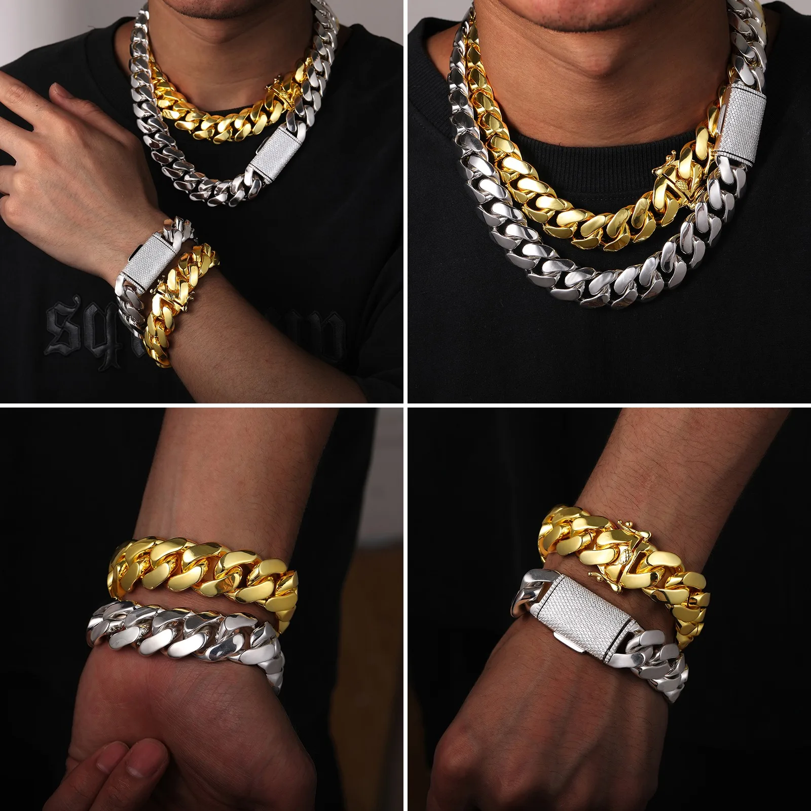 Hip-Hop-Rapper-Jewelry-22mm-Cuban-Link-Miami-Curb-Chain-Necklace-Solid ...