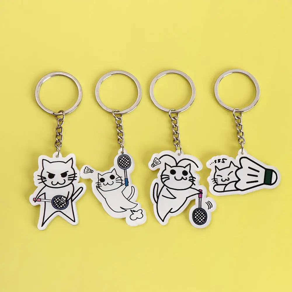 Cat-Play-Badminton-Badminton-Keyring-Double-Sided-Acrylic-Badminton ...