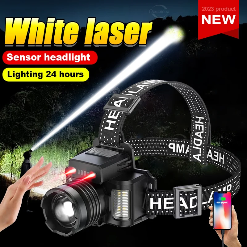 24H-Long-Range-white-laser-sensor-Headlamp-Built-in-2-18650-Battery ...