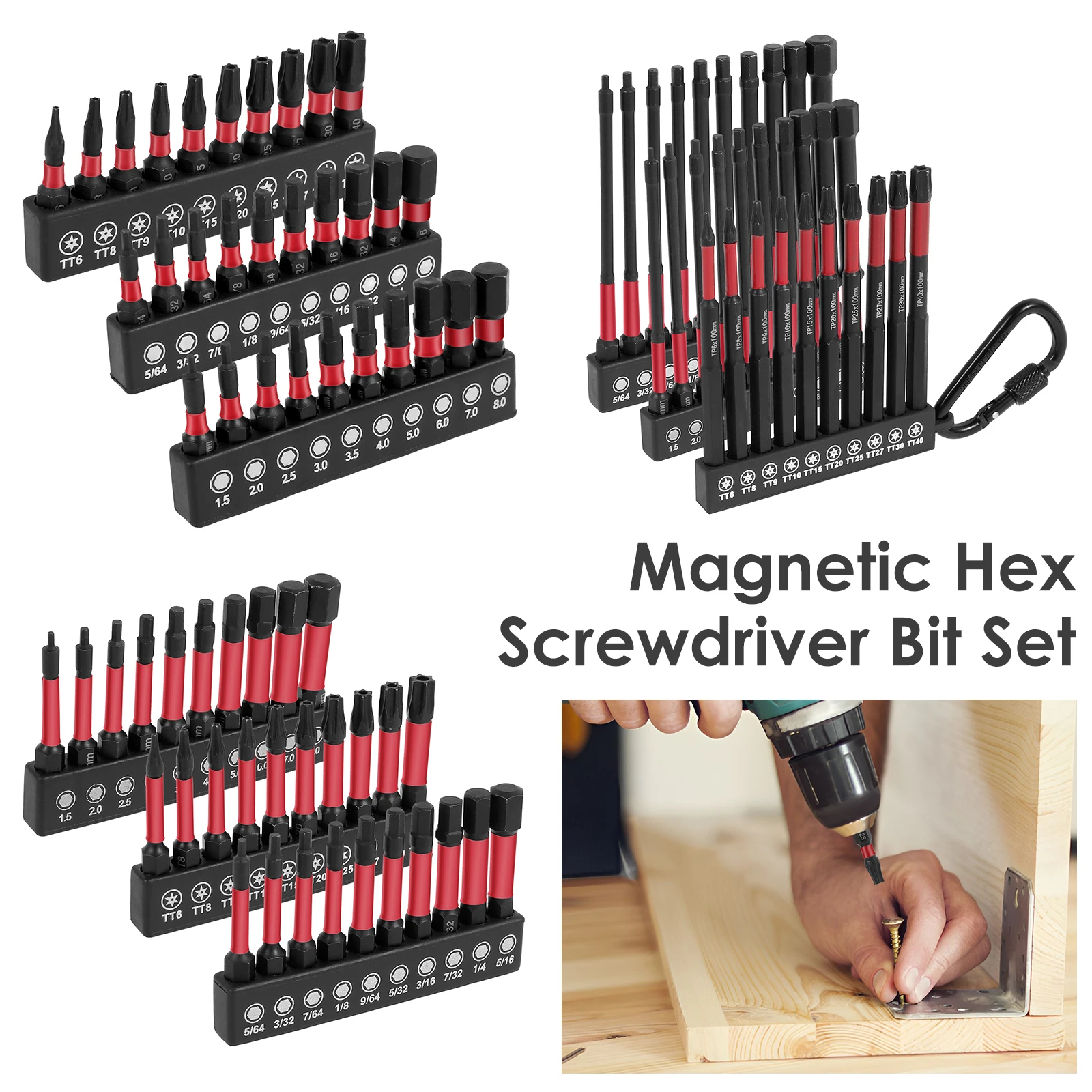 30Pcs Set 25/50/100mm Magnetic Hex Screwdriver Bit Solid Magnetic Head ...