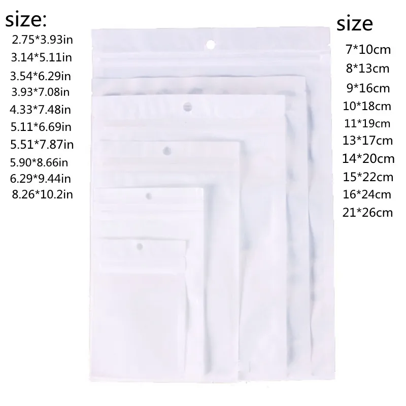 50Pcs/lot White Clear Self Seal Plastic Retail Packaging Poly Pouches ...