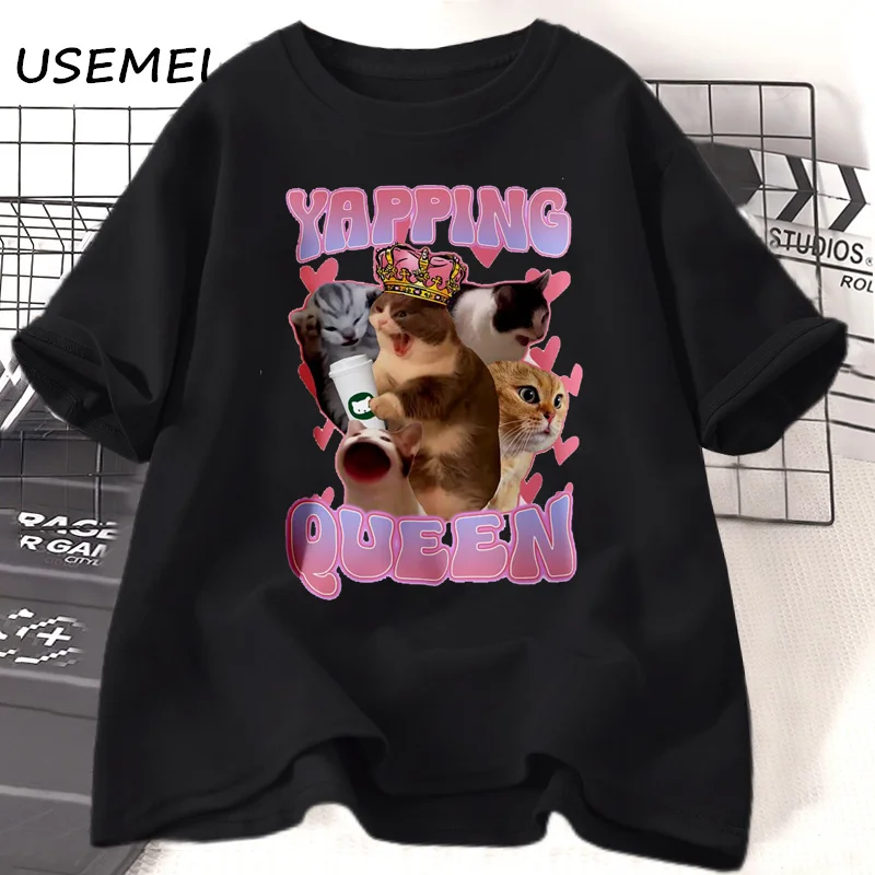 Yapping-Queen-Funny-Cat-Meme-T-shirt-Cotton-Ironic-Cats-Tshirt-Cute ...