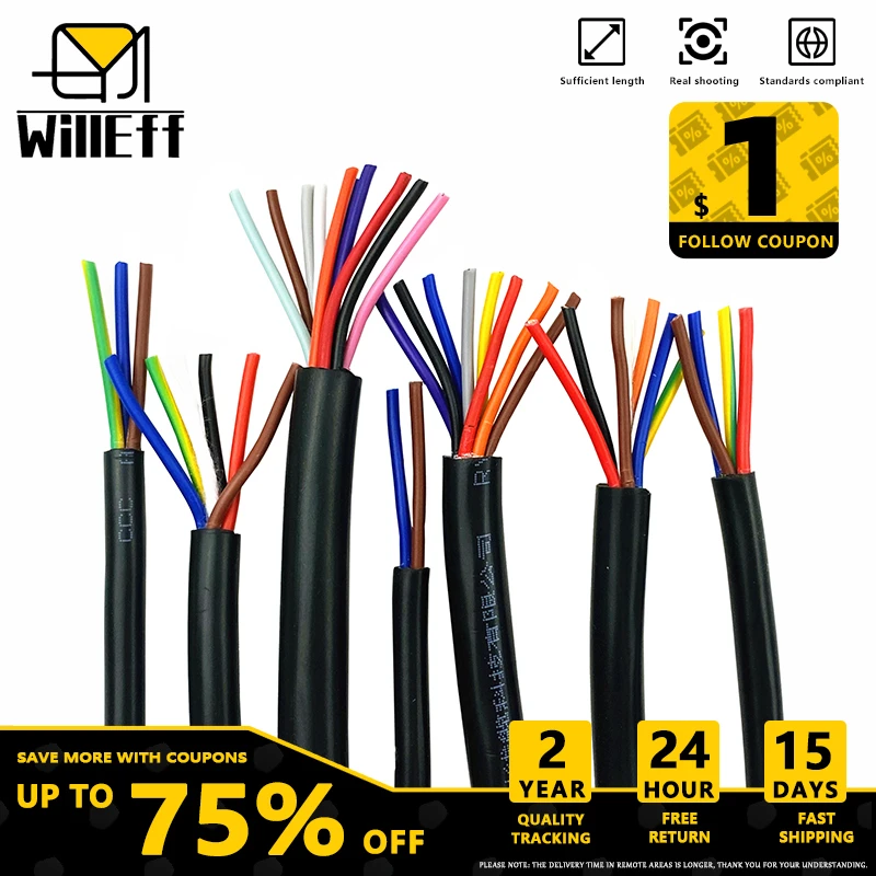 Câble à gaine souple en PVC, fil de cuivre, fil d'alimentation 2 3 4 5 ...