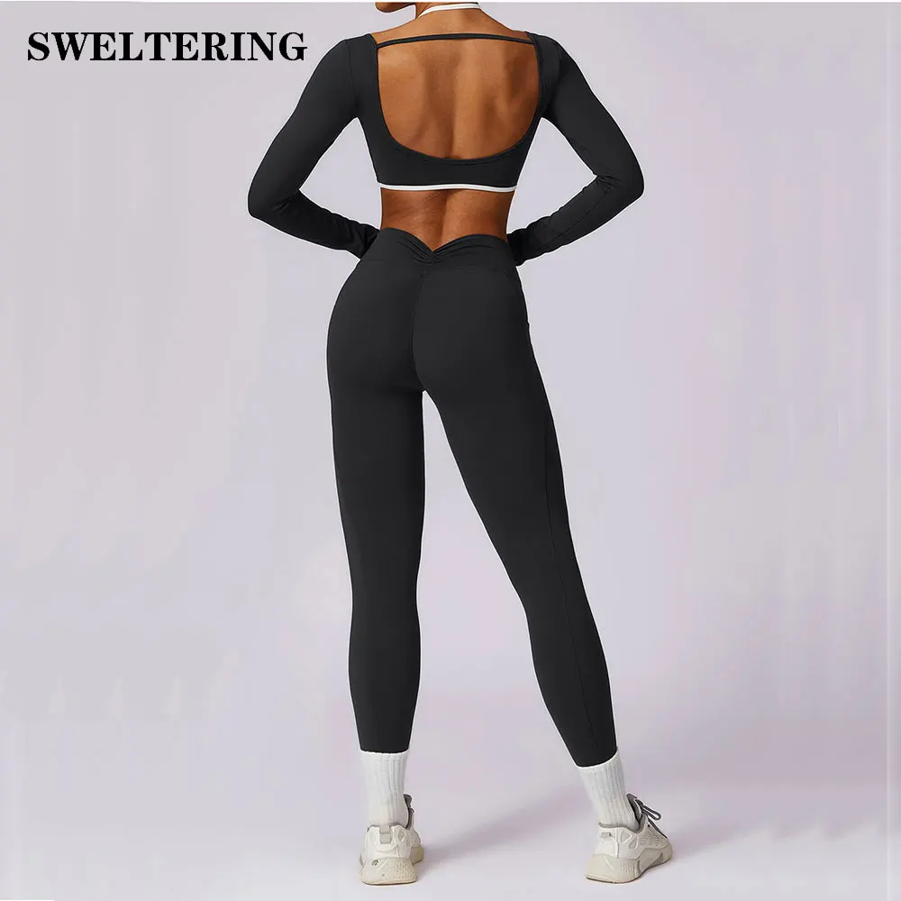 2-Pieces-Women-Tracksuit-Yoga-Set-Workout-Sportswear-Gym-Clothing-Fitness-Long-Sleeve-Crop-Top ...