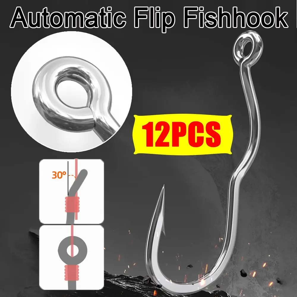 12Pcs Fishing Hook High Carbon Steel Automatic Flip Fishhook With Eye ...
