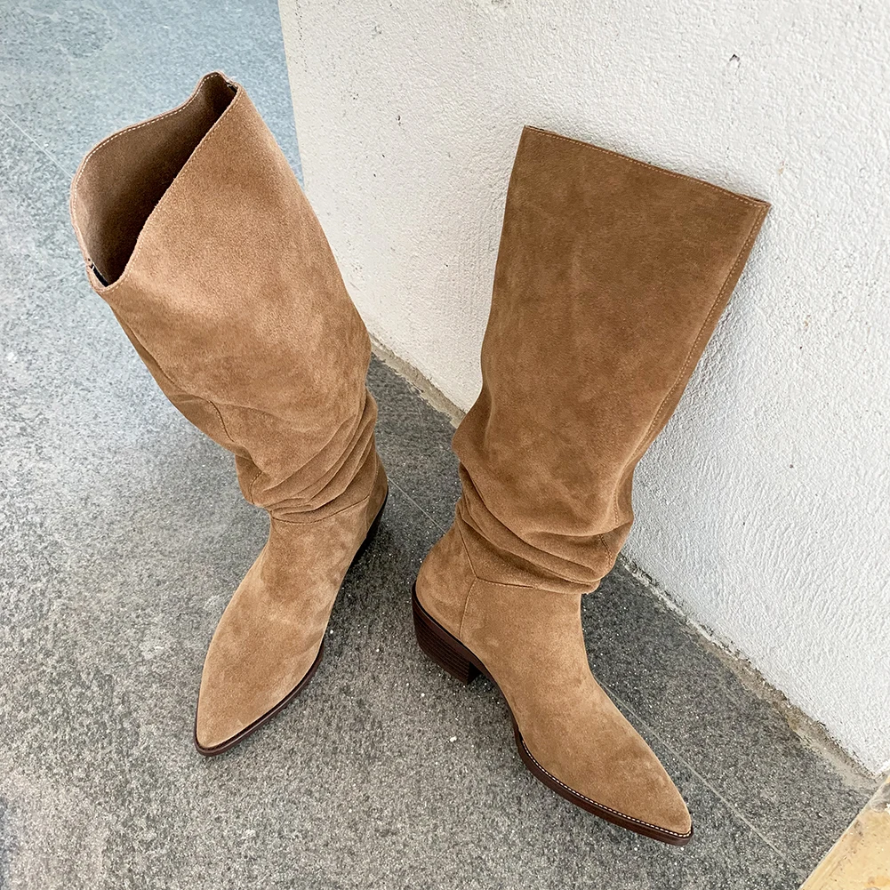 Cow-Suede-Daily-Botas-Pointed-Toe-Spring-Autumn-Woman-Boots-Cowgirls ...