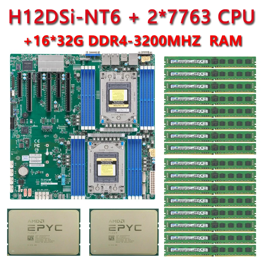 FOR-Supermicro-H12DSI-NT6-Motherboard-2-AMD-7763-2-45GHz-64C-128T-256MB ...