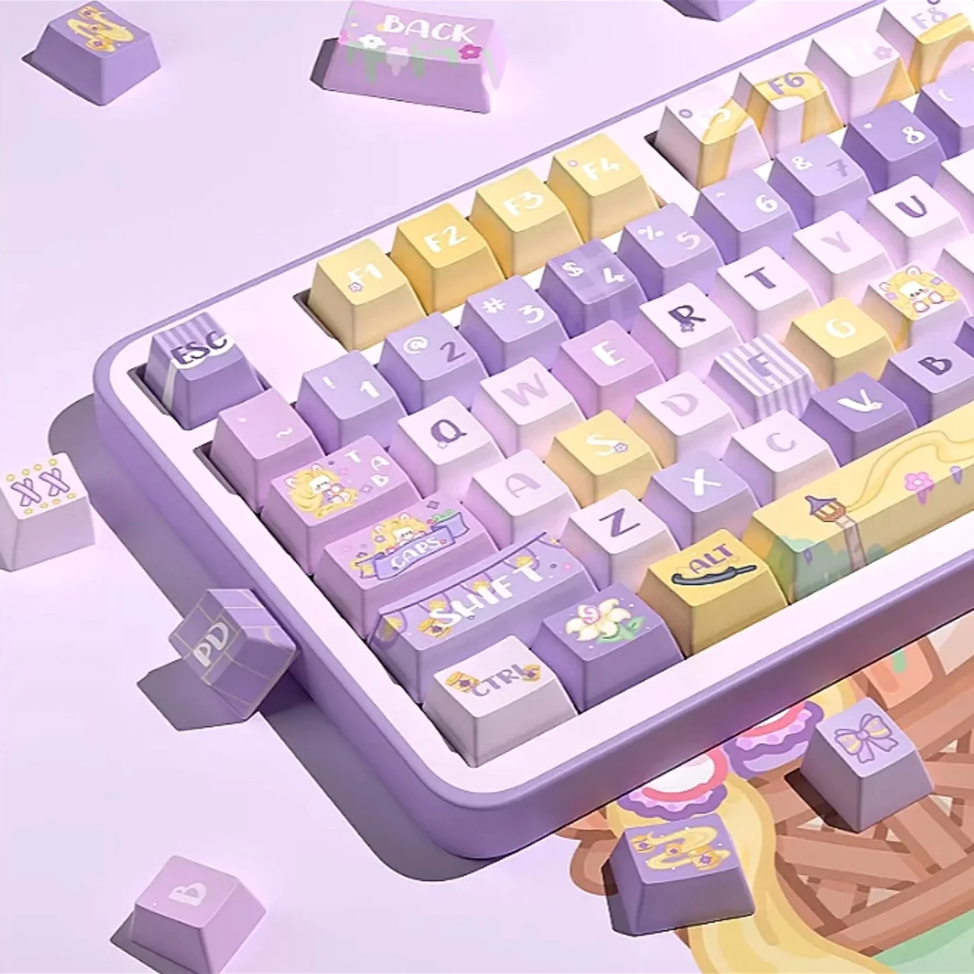 Cherry Keycaps PBT 130 Keys Long Hair Bunny Pink Cute for 60/64/84/98 ...