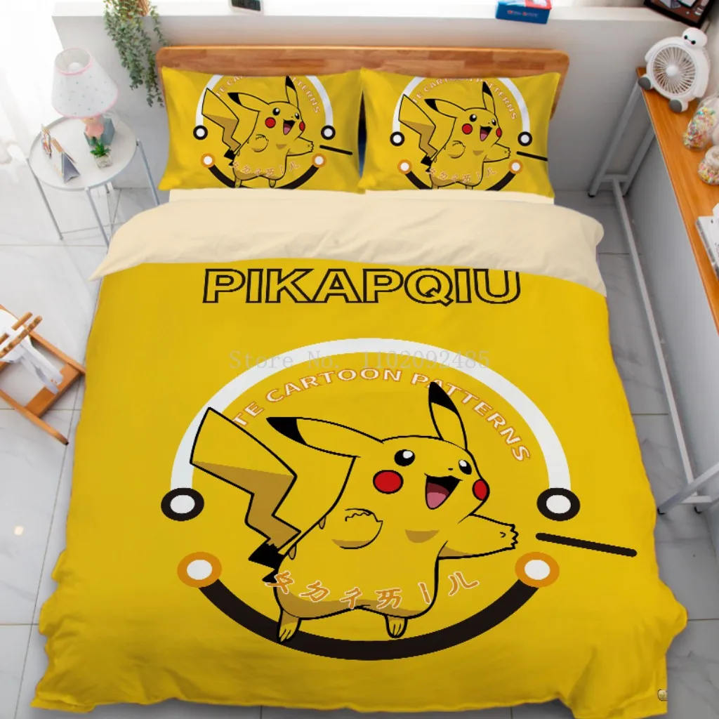 Pokemon-Anime-Kawaii-Pikachu-Cartoon-Bedding-Set-Duvet-Comforter-Quilt ...