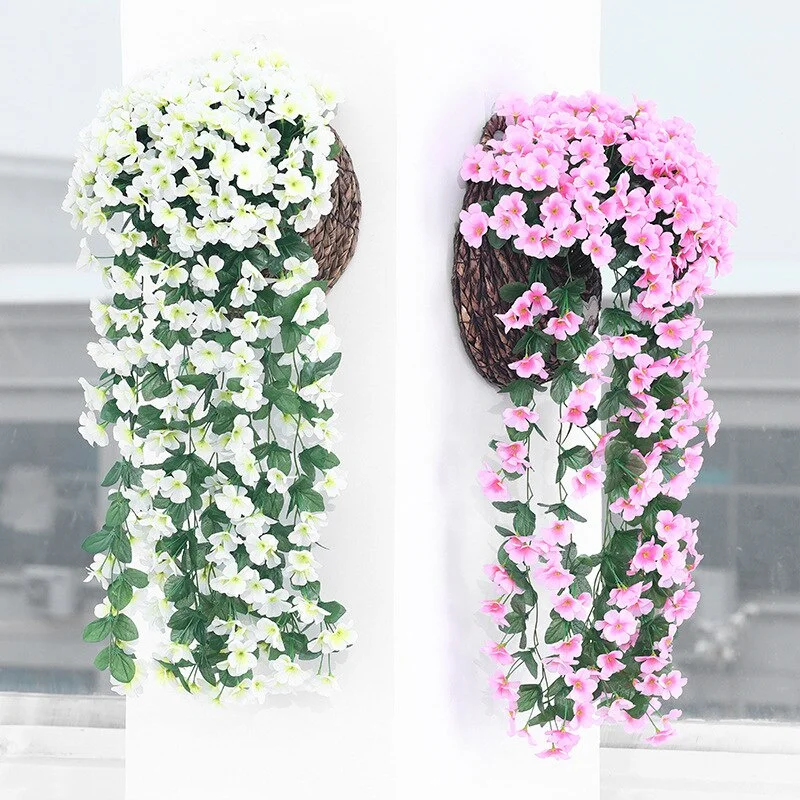 Artificial-Fake-Violet-Garland-Silk-Flowers-Hanging-Basket-Flower ...