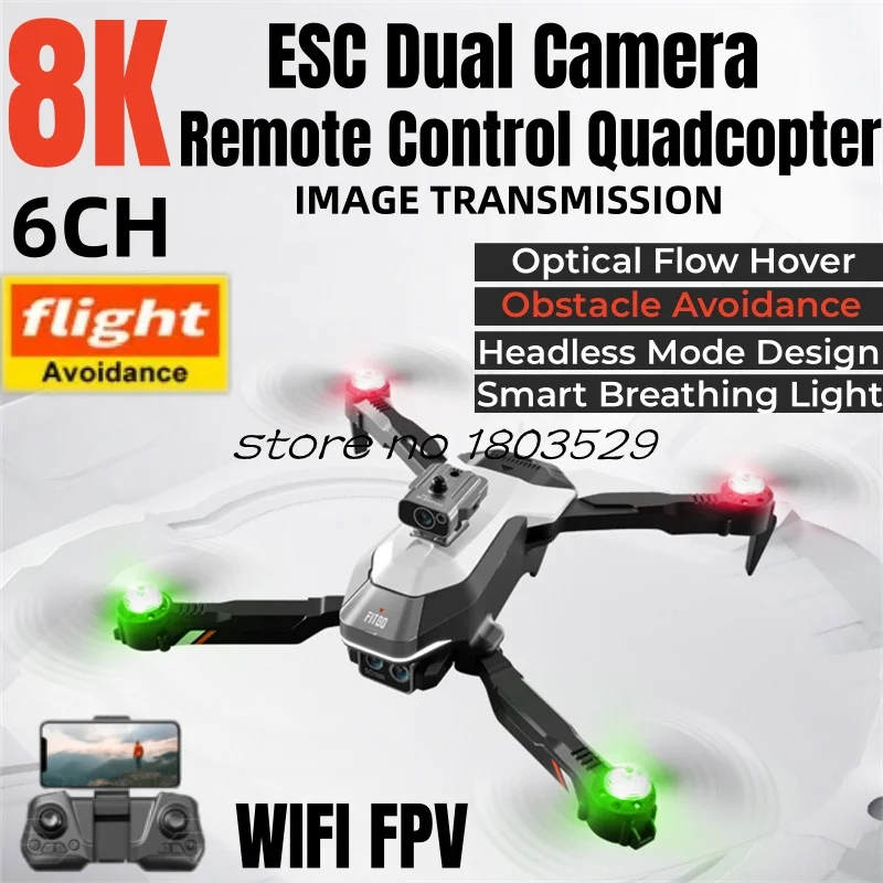 8K ESC Dual Camera FPV Remote Control Quadcopter Smart Breathing Light ...